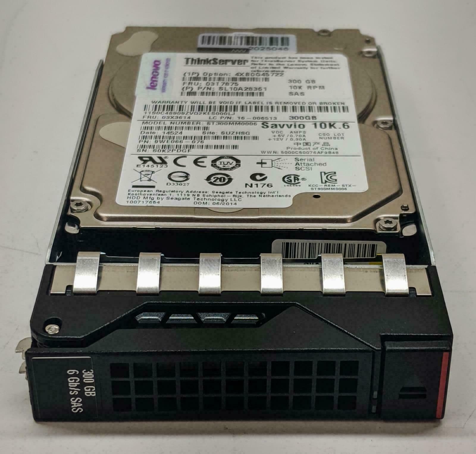 IBM Lenovo 300GB 10K SAS 2 5" 6Gbps ST300MM0006 03X3614 03T7875 4XB0G45722