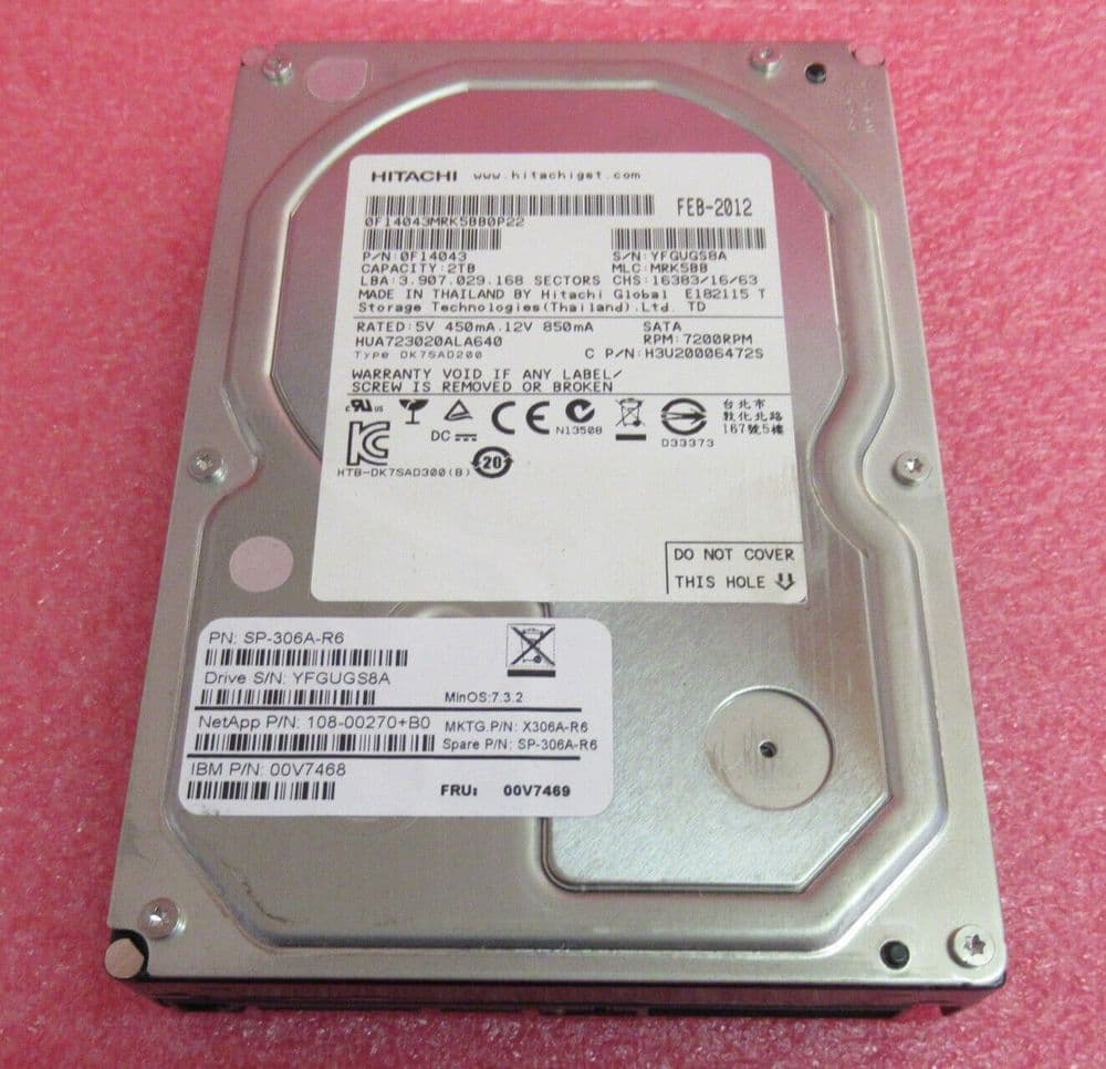 IBM NetApp 2TB 3 5" SATA 6GB/s 7 2k 64MB HDD Hard Drive X306A-R6 00V7469