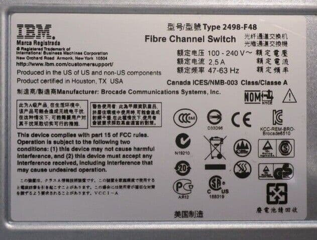 IBM SAN48B-5 2498-F48 Brocade 6510 24 x 16Gb/s Ports Active FC Switch ...