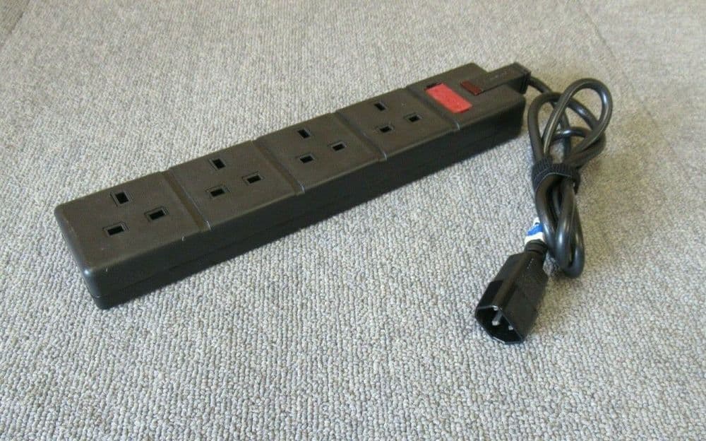 IEC C14 Male To 13A 4 Gang UK Sockets Extension Cable 1M