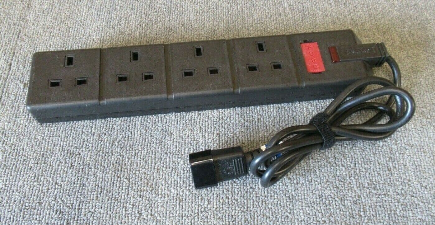 IEC C14 Male To 13A 4 Gang UK Sockets Extension Cable 1M