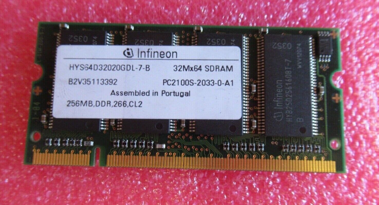 Infineon HYS64D32020GDL-7-B 256MB PC2100 266MHz CL2 5 200-Pin SoDimm Memory