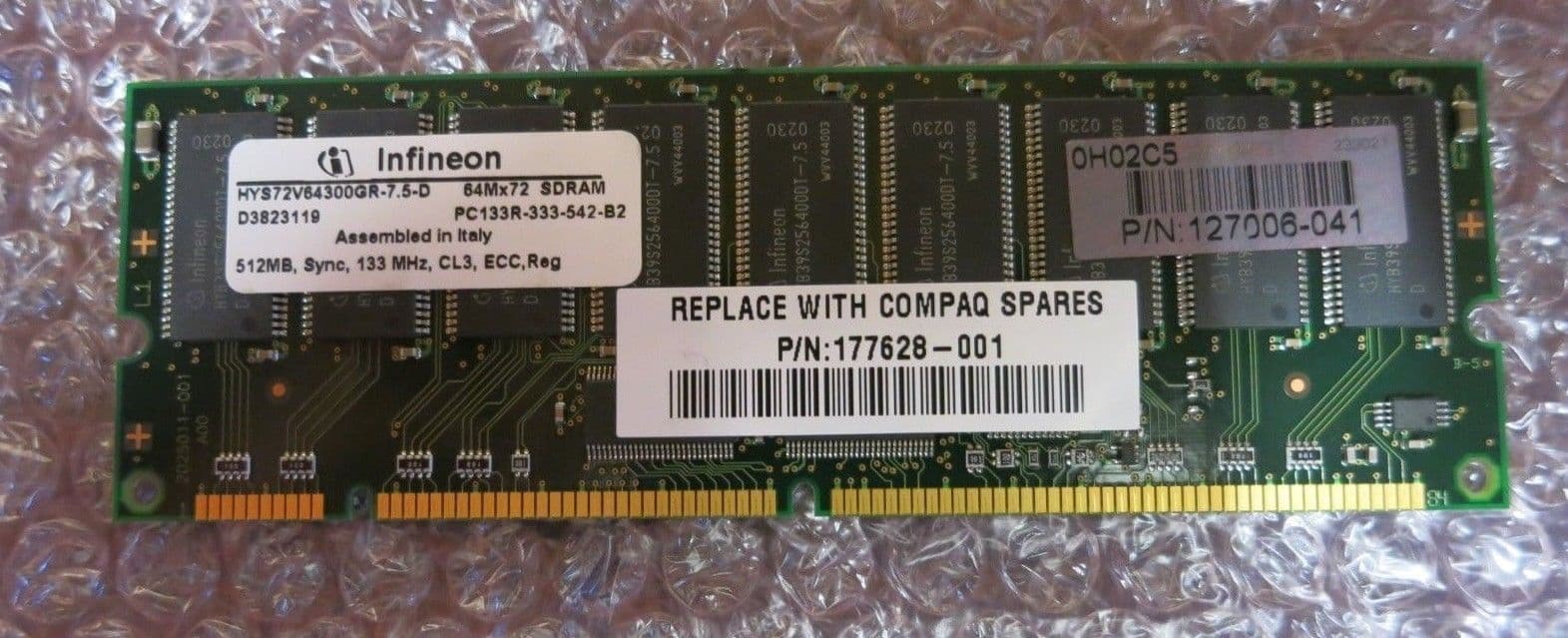 Infineon HYS72V64300GR-7 5-D 2 x 512MB 1GB SDRAM PC-133 CL3 168 Pin ECC RAM