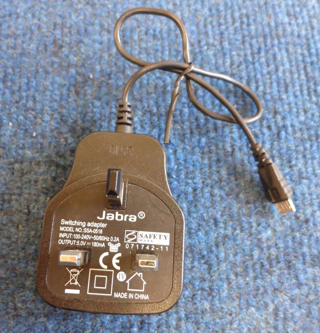 Jabra SSA-0518 UK Plug Micro USB Bluetooth AC Power Adapter Charger 5V ...