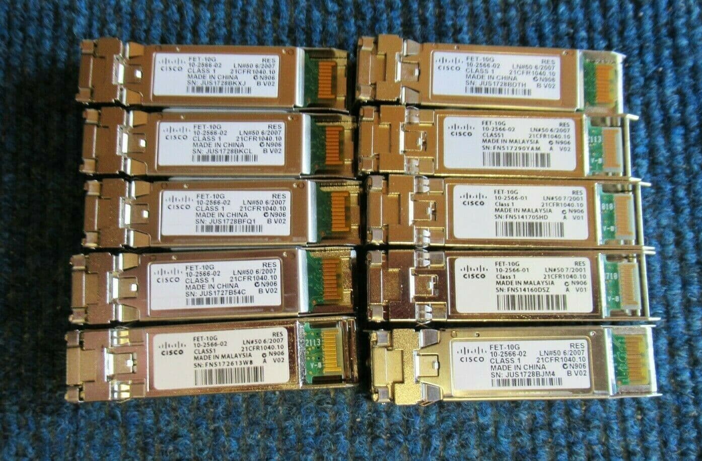 Job Lot 10 x Cisco 10-2566-02 FET-10G Multi-Mode Fibre 850nm SFP ...