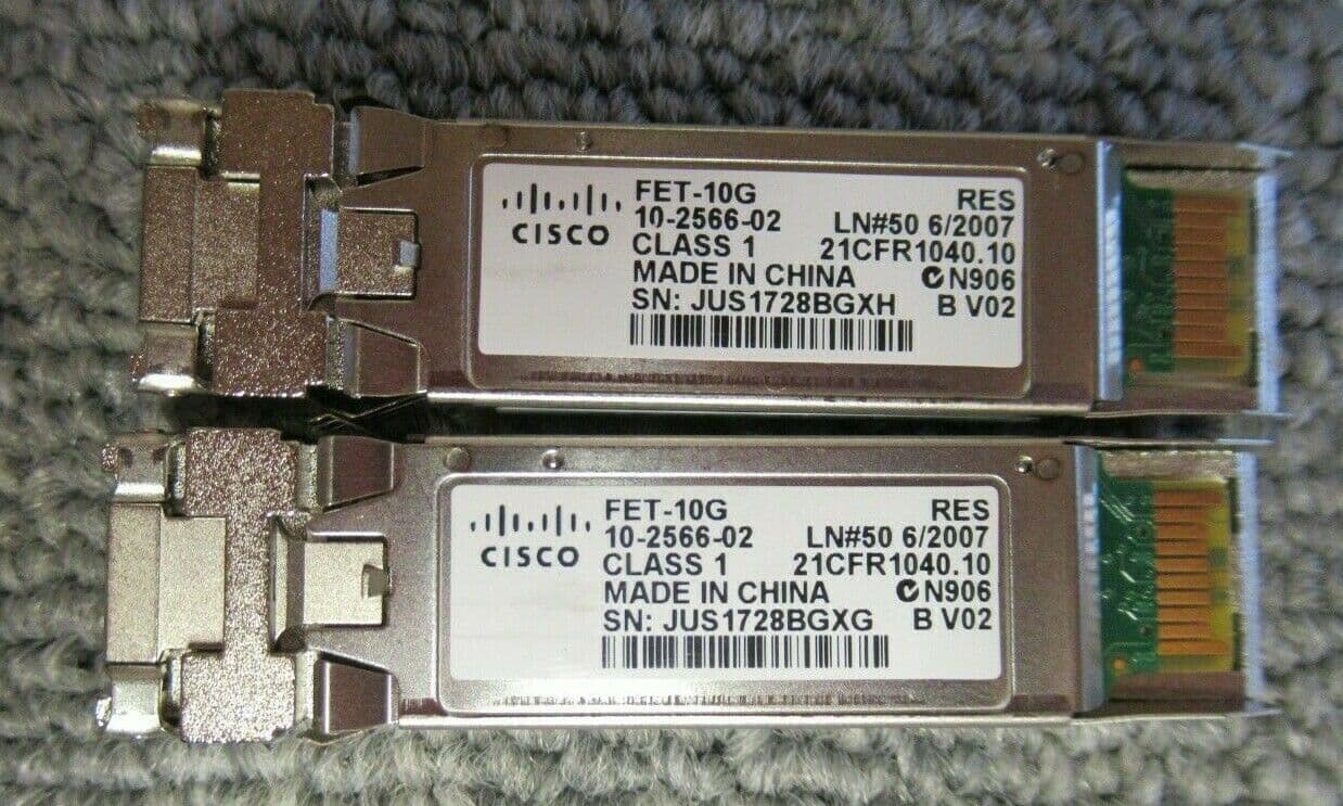 Job Lot 2 x Cisco 10-2566-02 FET-10G Multi-Mode Fibre 850nm SFP Transceiver