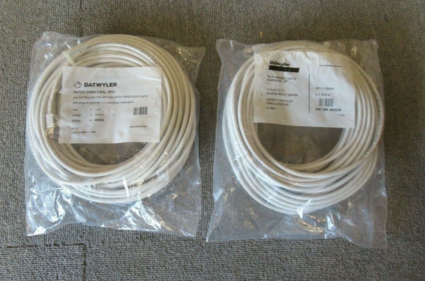Job Lot 2 x New Datwyler 653528 RJ45 Patch Cable S/FTP Cat6 15M Grey