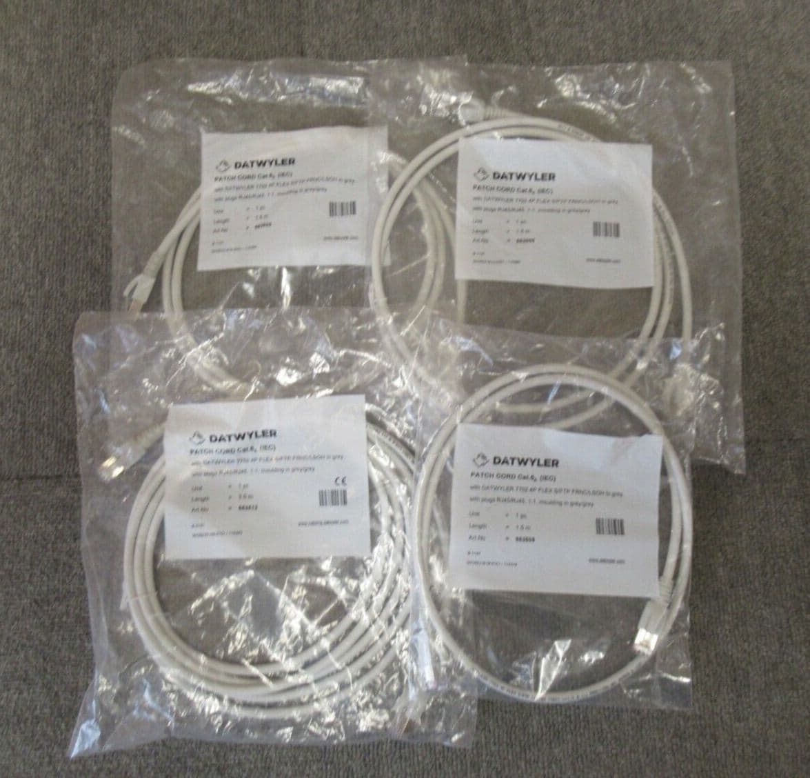 Job Lot 4 x New Datwyler Cat6a RJ45 To RJ45 Grey Ethernet Patch Cable 3M 1 5M 1M