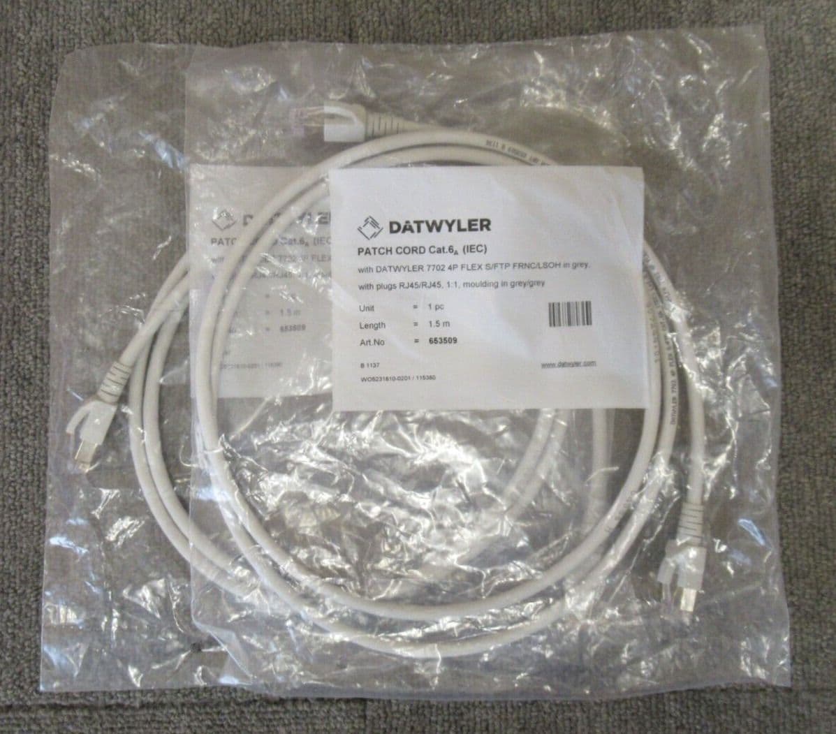 Job Lot 4 x New Datwyler Cat6a RJ45 To RJ45 Grey Ethernet Patch Cable 3M 1 5M 1M