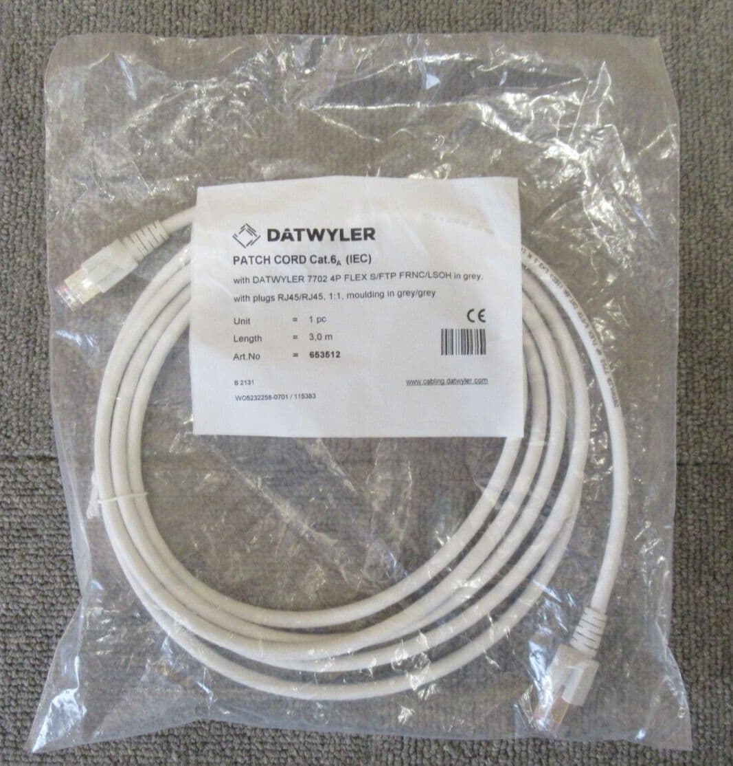 Job Lot 4 x New Datwyler Cat6a RJ45 To RJ45 Grey Ethernet Patch Cable 3M 1 5M 1M