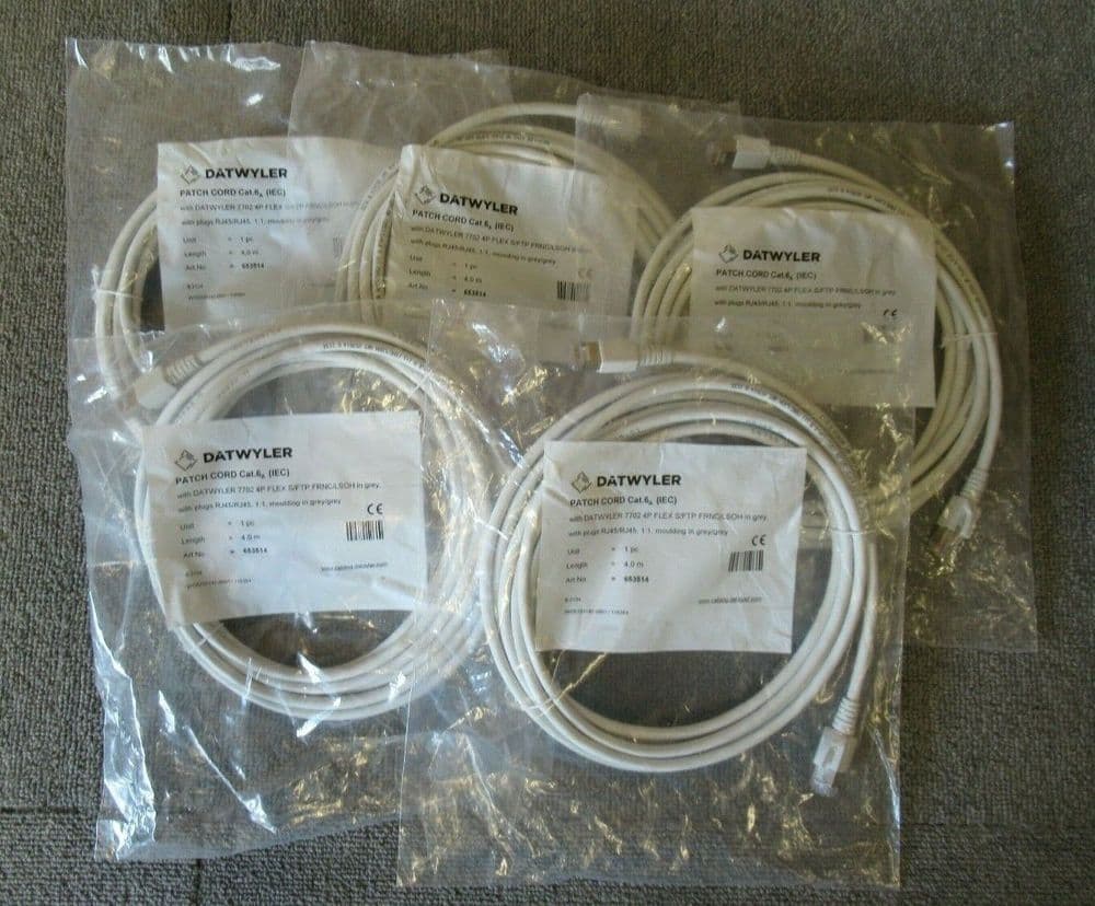 Job Lot 5 x New Datwyler 653514 RJ45 Patch Cable S/FTP Cat6 4M Grey
