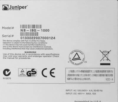 Juniper ISG1000 Firewall Integrated Security Gateway Appliance NS-ISG ...