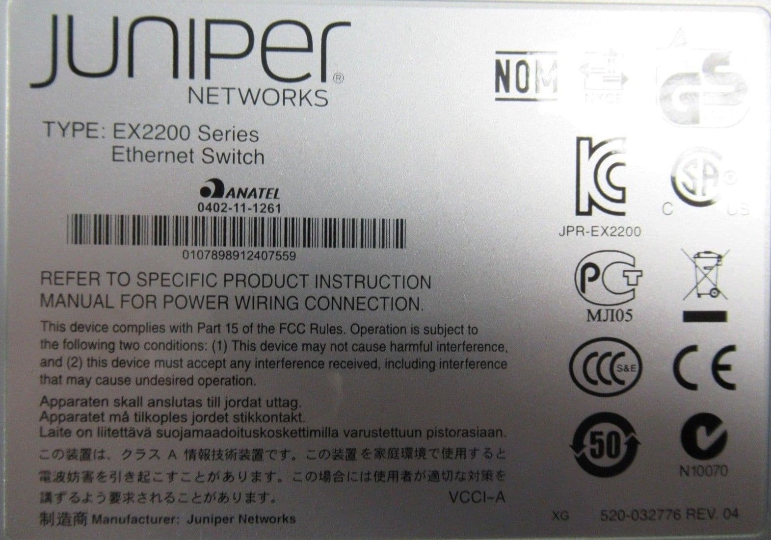 Juniper Networks EX2200-24T-4G L3 1U 24x 10/100/1000 Ports Managed Switch