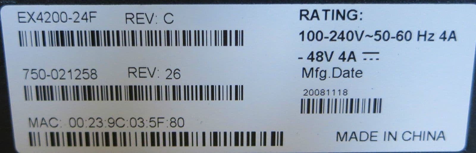 Juniper Networks EX4200-24F 24SFP 24Port Fibre Channel 100/1000Base-X ...