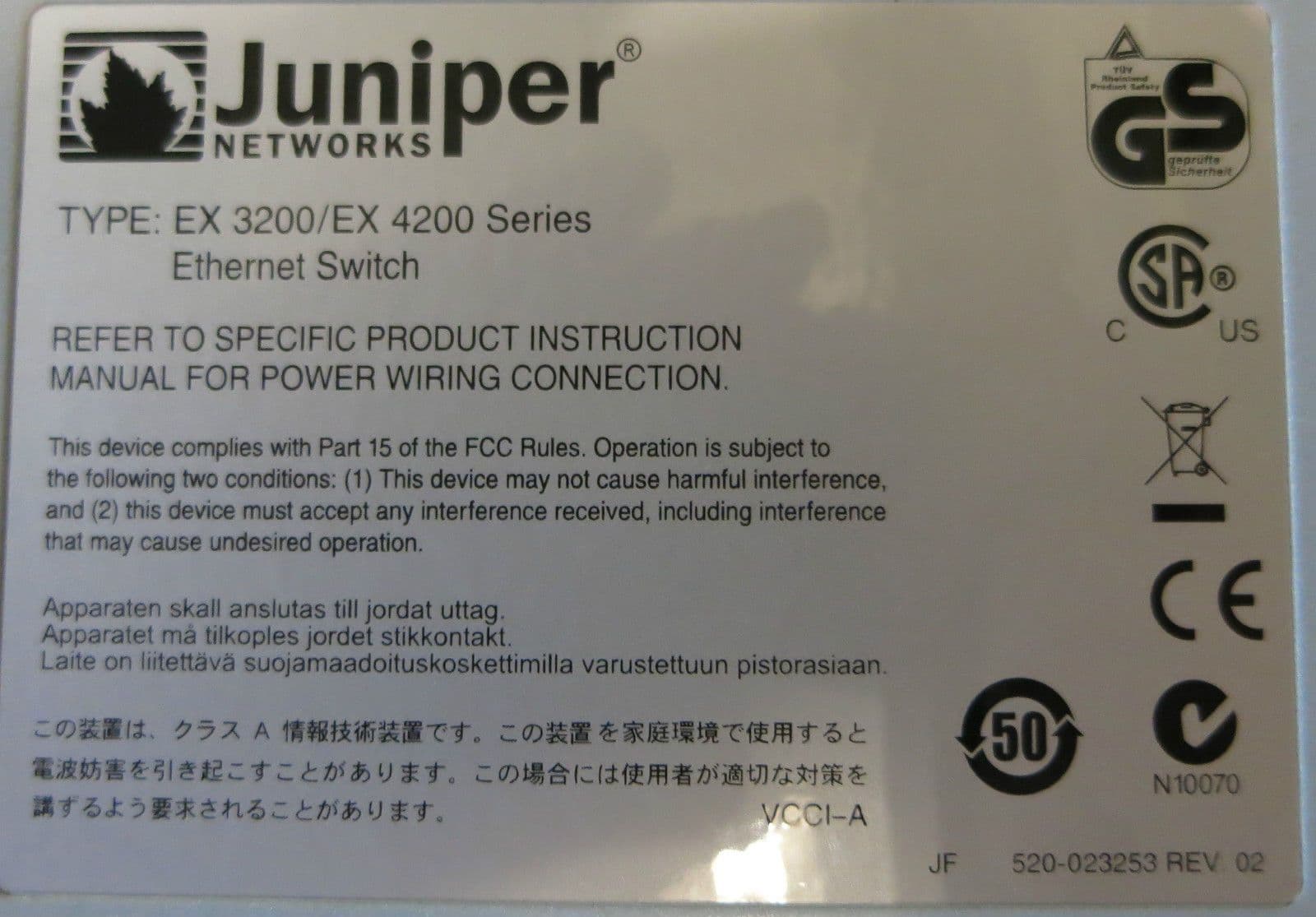 Juniper Networks EX4200-24F 24SFP 24Port Fibre Channel 100/1000Base-X ...