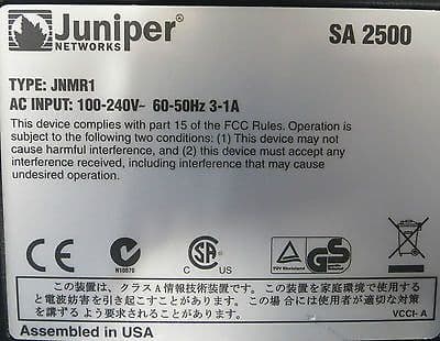 Juniper Networks SA2500 Secure Access 2500 Base System VPN Appliance JNMR1
