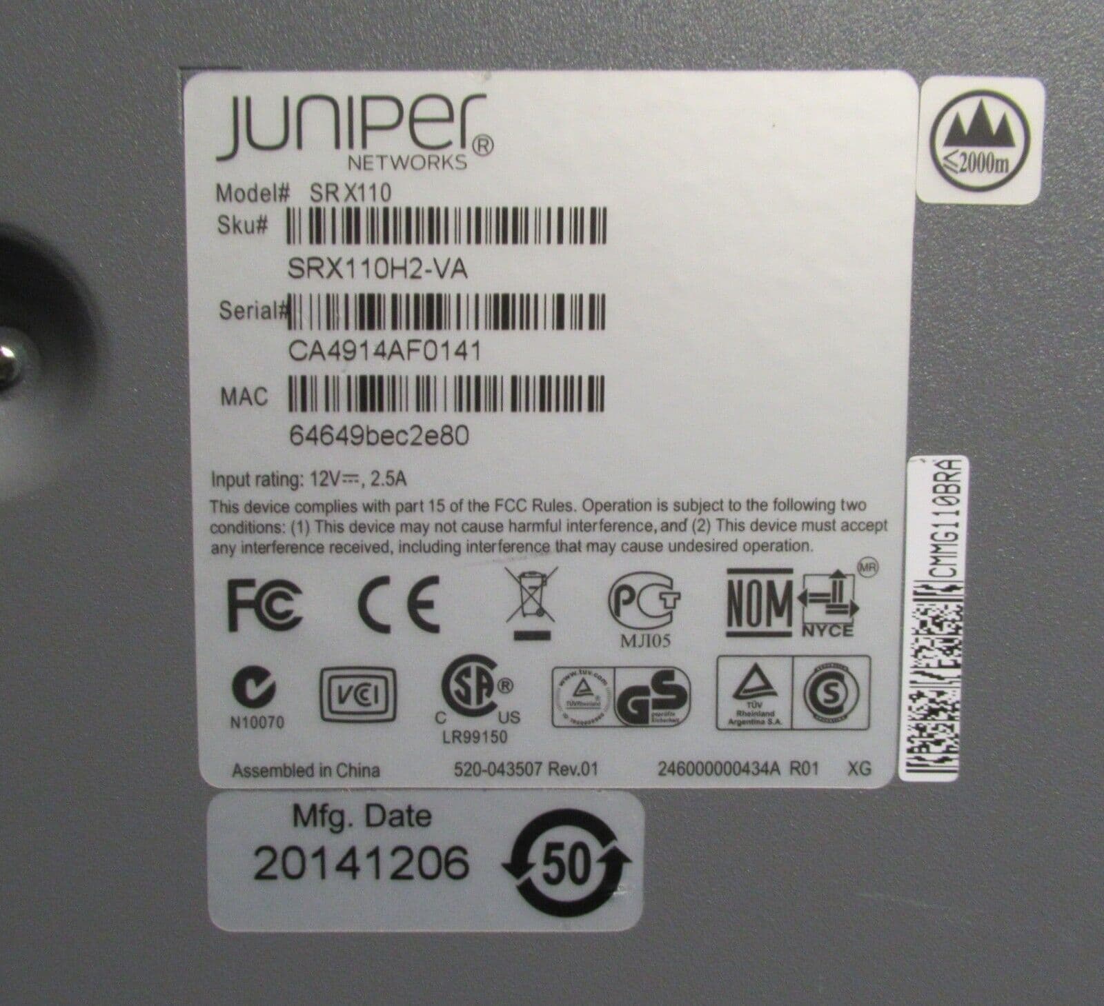 Juniper Networks SRX110 Secure Services Gateway Security Appliance ...