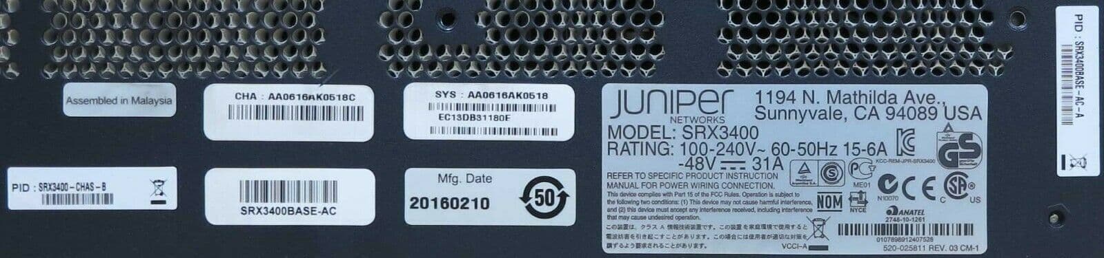 Juniper Networks SRX3400 Services Gateway 8 x Modules 2x PSU ...