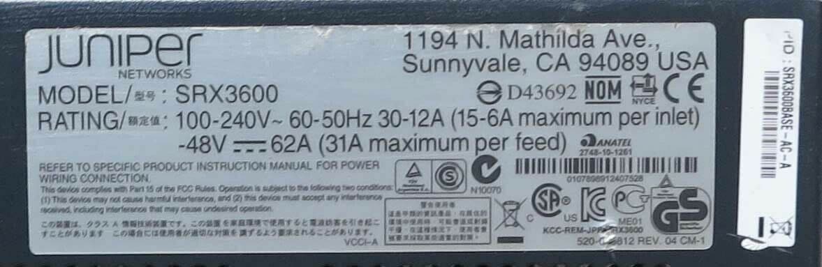 Juniper Networks SRX3600 Services Gateway 7 x Modules 4x PSU ...