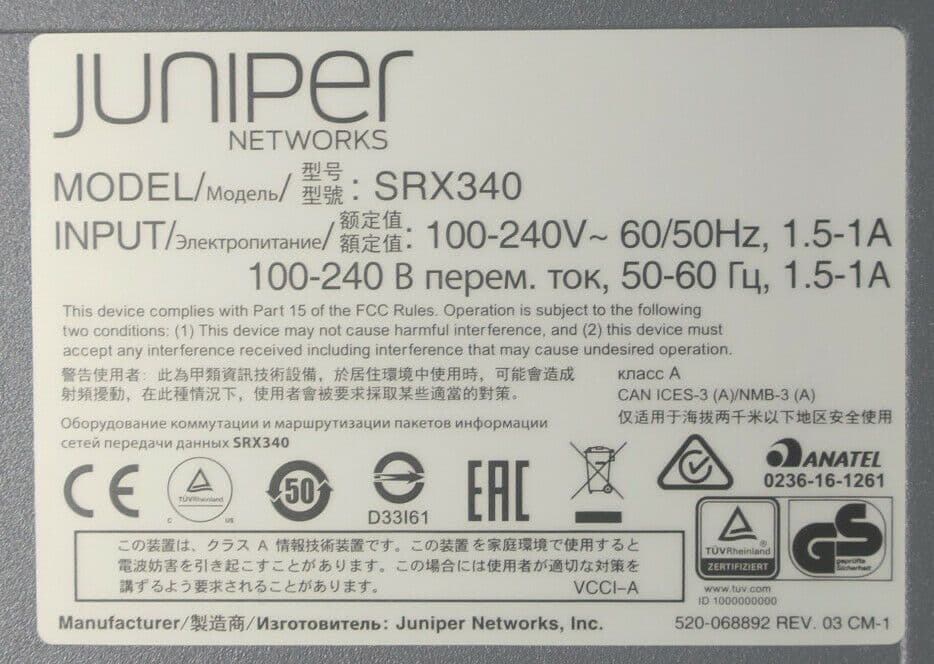 Juniper SRX340 Services Gateway Security Appliance 8x 1GbE 8x 1Gb SFP Ports