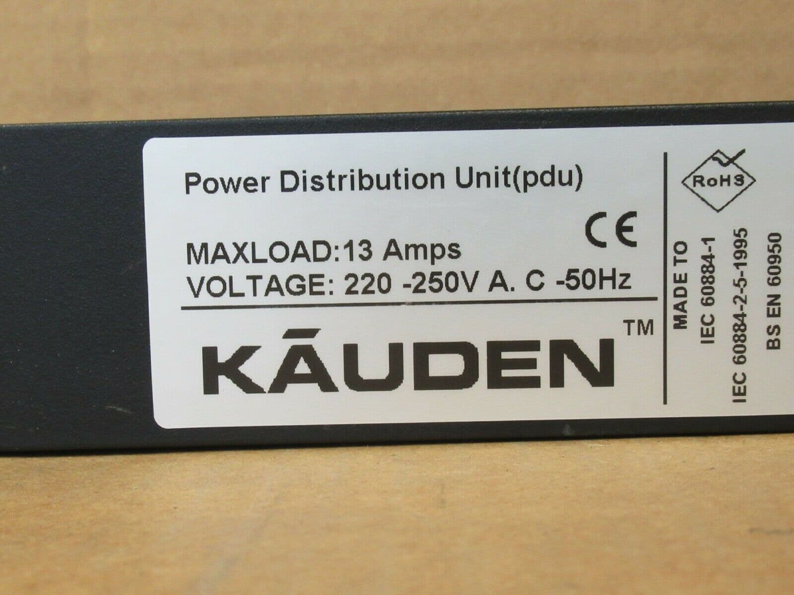 Kauden 6 Way 3 Pin UK Rackmount Rack 1U Cabinet Power Distribution Unit PDU