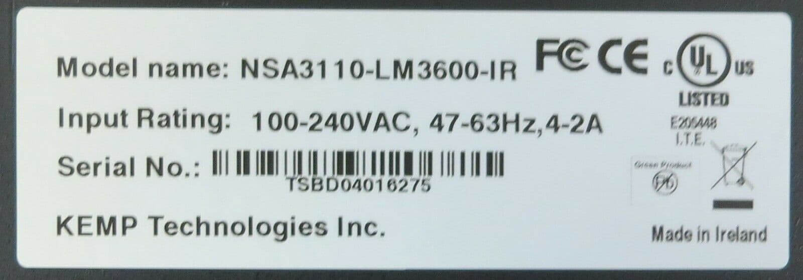 Kemp LoadMaster 3600 Multi-Site 8x 1GbE L7 Load Balancer NSA3110-LM3600-IR