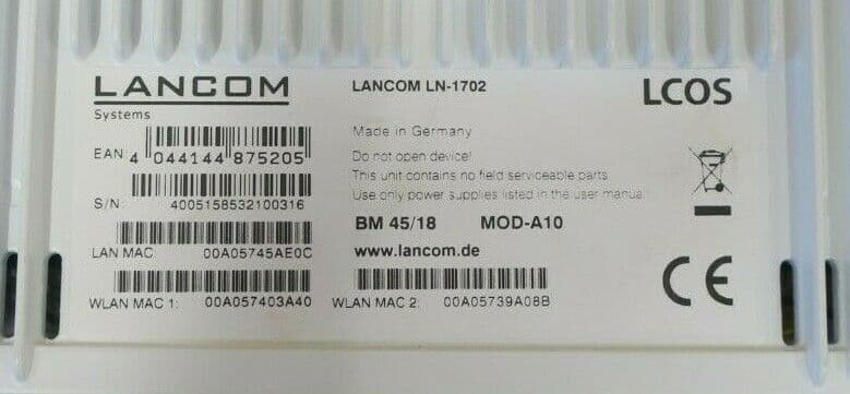LANCOM LN-1702 2 4GHz / 5Ghz 802 11ac PoE WLAN Wireless Access Point 6x ...
