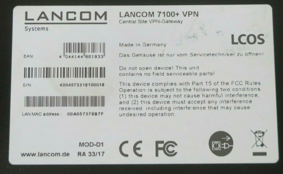 LANCOM Systems 7100 Central-site VPN Gateway With 4x Gigabit Ethernet Ports