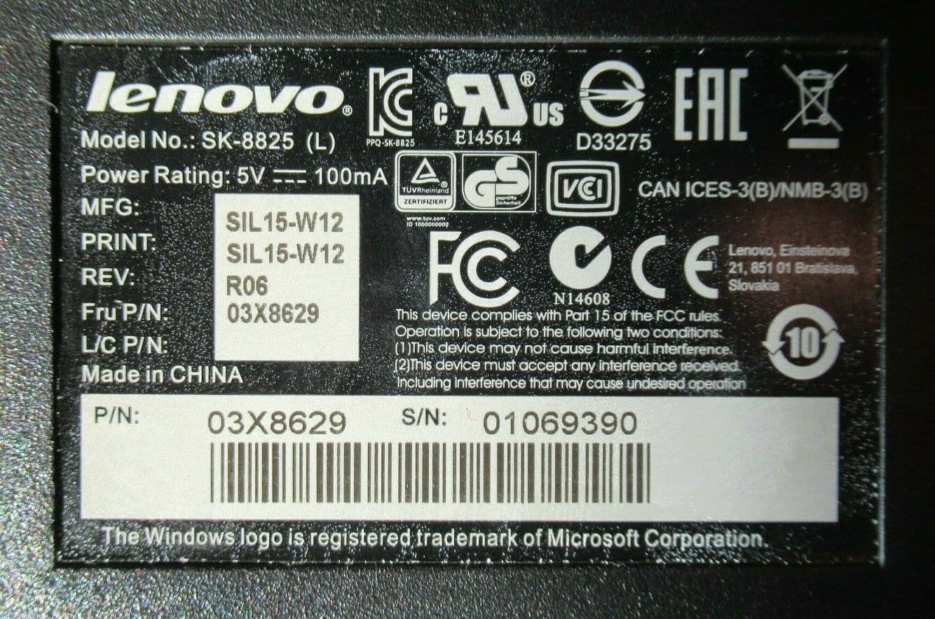 Lenovo SK-8825 03X8629 104-Key Black UK Preferred Business USB Wired ...