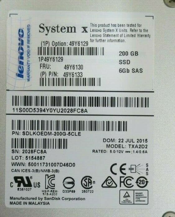 Lenovo System X 200GB SAS 6Gb 2 5" Solid State Drive SSD 49Y6133 ...