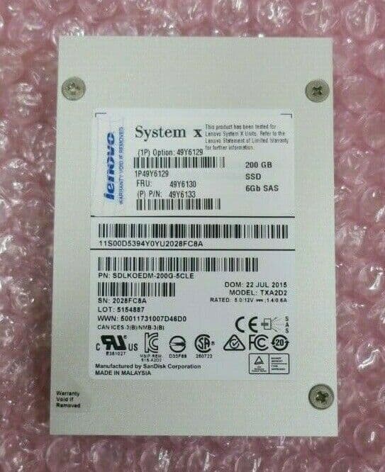 Lenovo System X 200GB SAS 6Gb 2 5" Solid State Drive SSD 49Y6133 ...