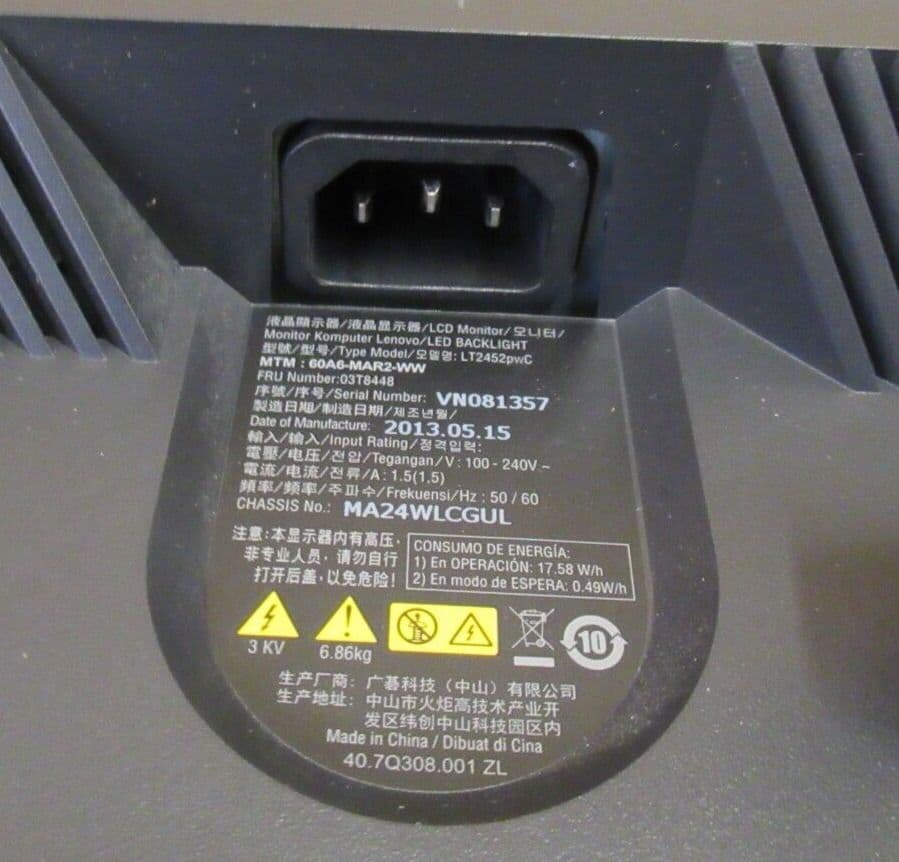 Lenovo ThinkVision LT2452PWC 24" LCD TFT LED Wide Monitor VGA DVI DP No ...