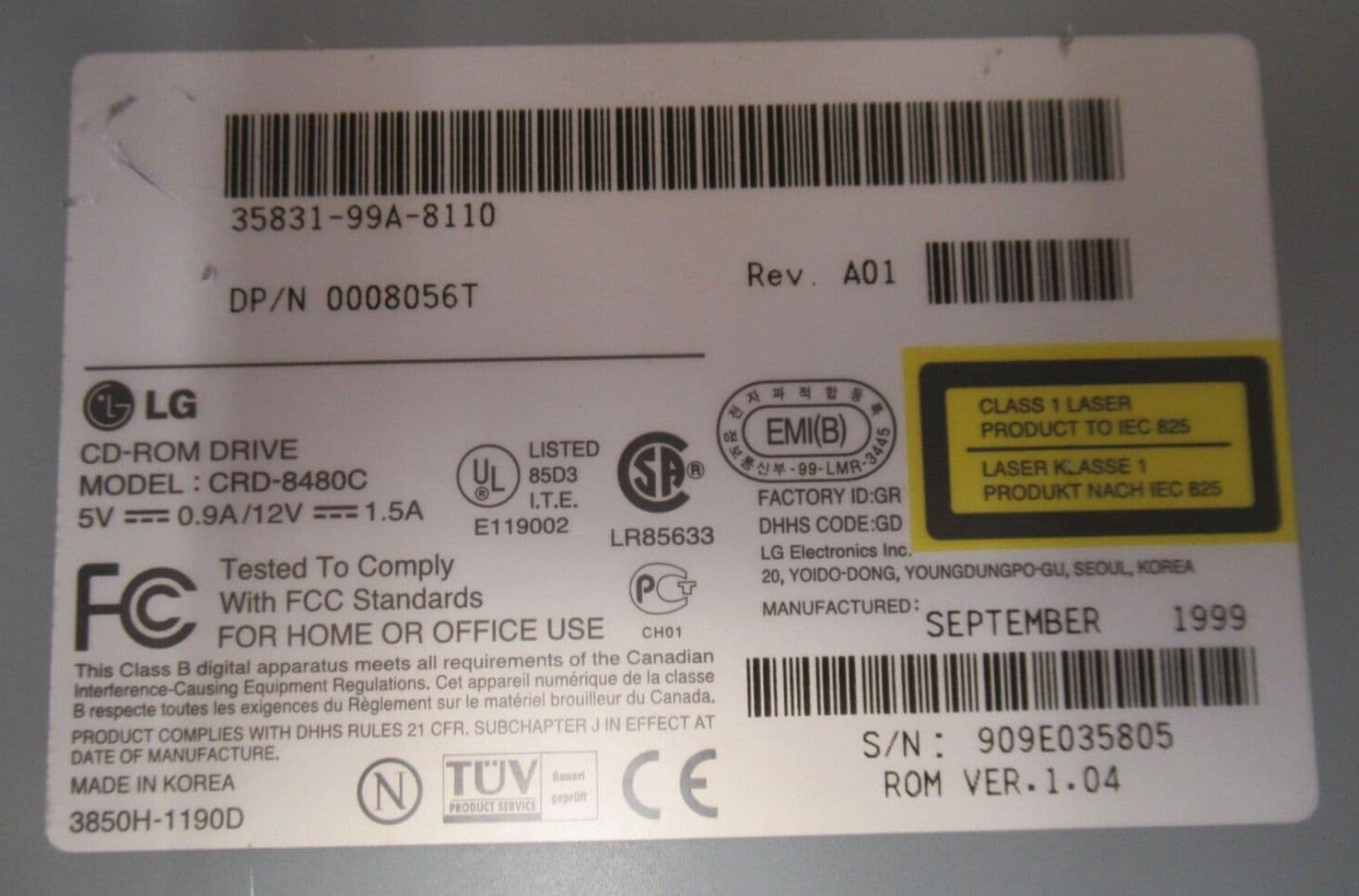 LG CRD-8480C 48X IDE Internal CD-ROM Optical Drive