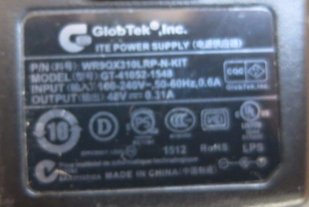 Lot of 6 GlobTek WR9QX310LRP-N-KIT 41052-1548 EU AC Power Adapter 14W 48V 0 31A