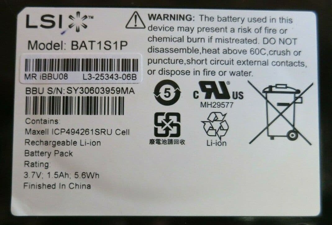 LSI BAT1S1P 9265 9285 9266 9286 9270 & 9271 Series MegaRAID SAS Battery ...