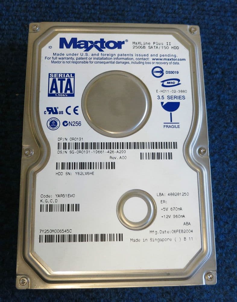 Maxtor 0R0191 7Y250M006545C Maxline Plus II 250GB SATA 7 2K RPM 3 5 ...