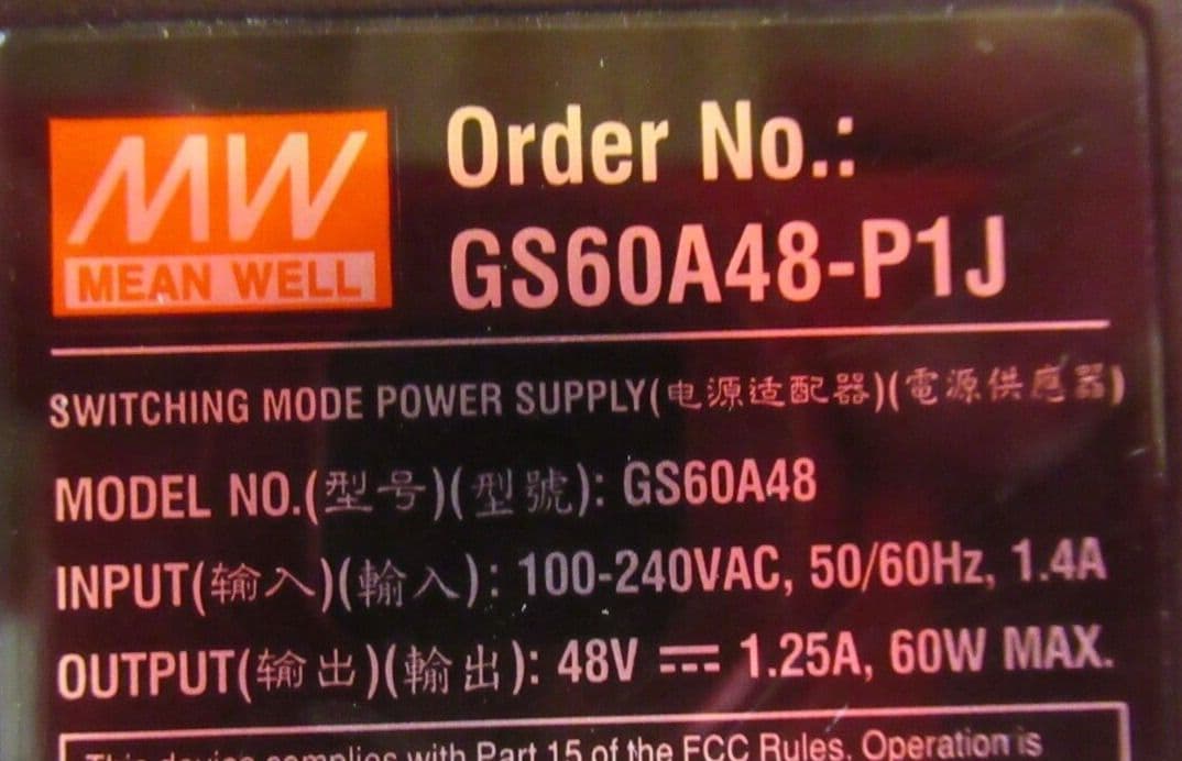 Mean Well GS60A48-P1J GS60A48 Switching AC Power Adapter 60W 48V 1 25A