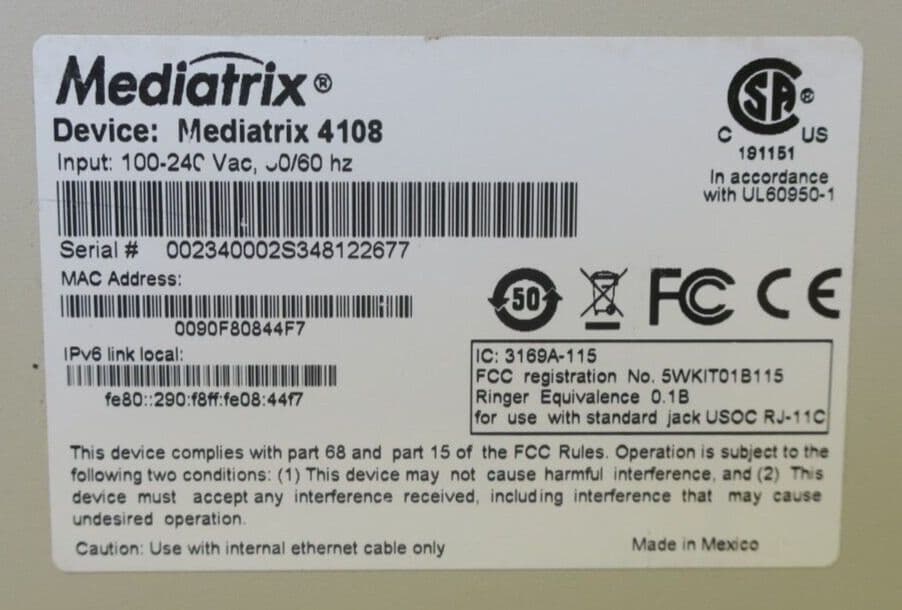 Mediatrix UCtrix 4108 4100 8-Port Analog Phone/Fax FXS VoIP Gateway IP SIP