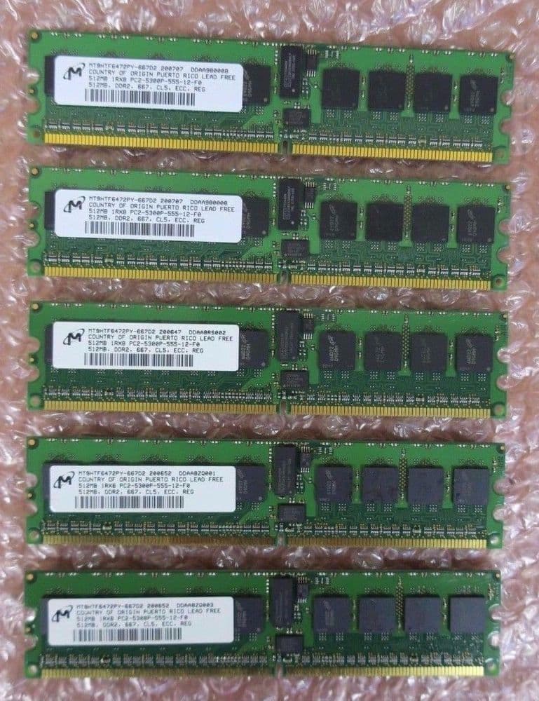 Micron 2 5GB RAM 5x512MB MT9HTF6472PY-667D2 PC2-5300P Server Memory