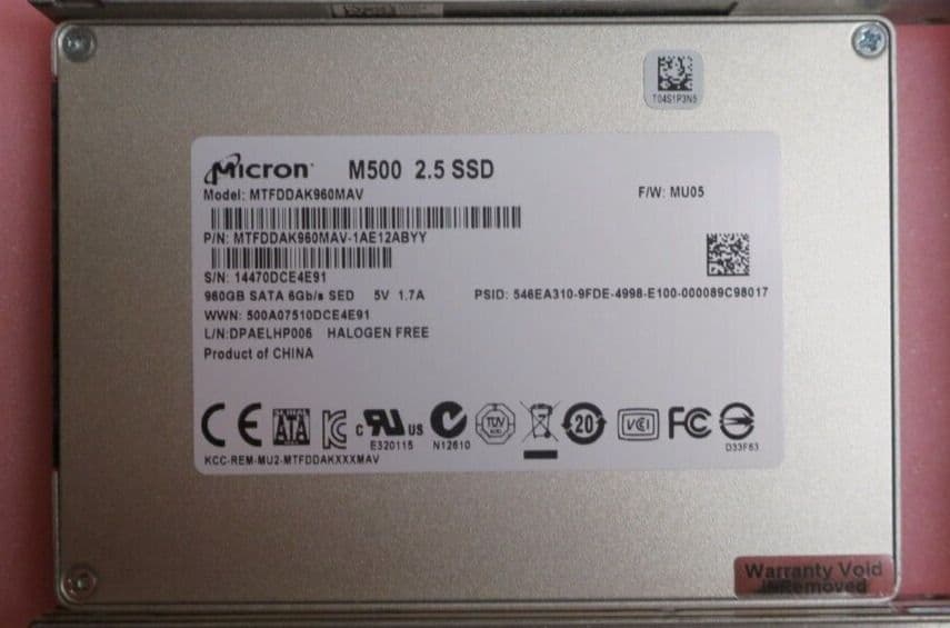 Micron M500 MTFDDAK960MAV-1AE12ABYY / MK31D 1TB 960GB SATA SSD MU in Dell caddy