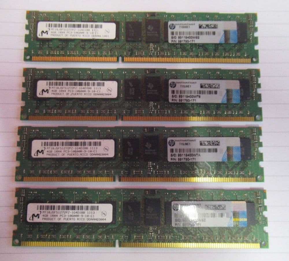 Micron MT18JSF51272PZ-1G4D1BB 16GB 4x4GB PC3-10600 DDR3-1333MHz ECC CL9 Memory