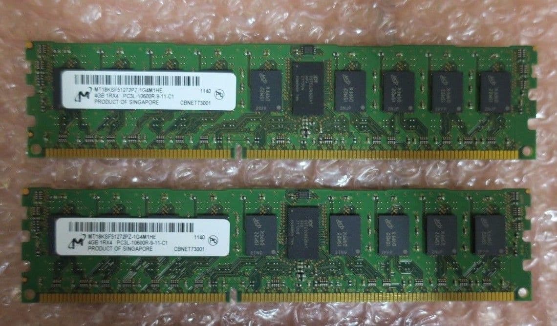 Micron MT18KSF51272PZ-1G4M1HE - 8GB 2x4GB PC3L-10600R DDR3 Memory Module
