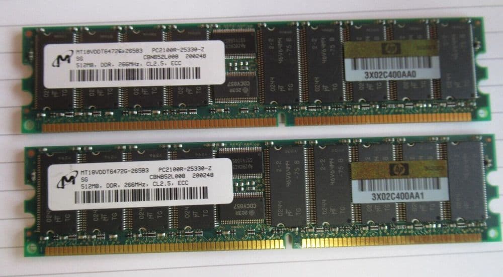 Micron MT18VDDT6472G-265B3 1GB 2x512MB PC2100 DDR-266MHz ECC CL2 5 184P ...