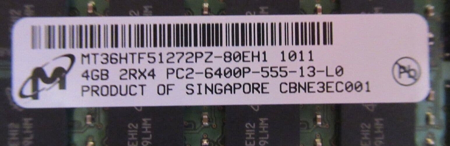 Micron MT36HTF51272PZ-80EH1 4GB PC2-6400 DDR2-800MHz ECC CL5 240P Memory