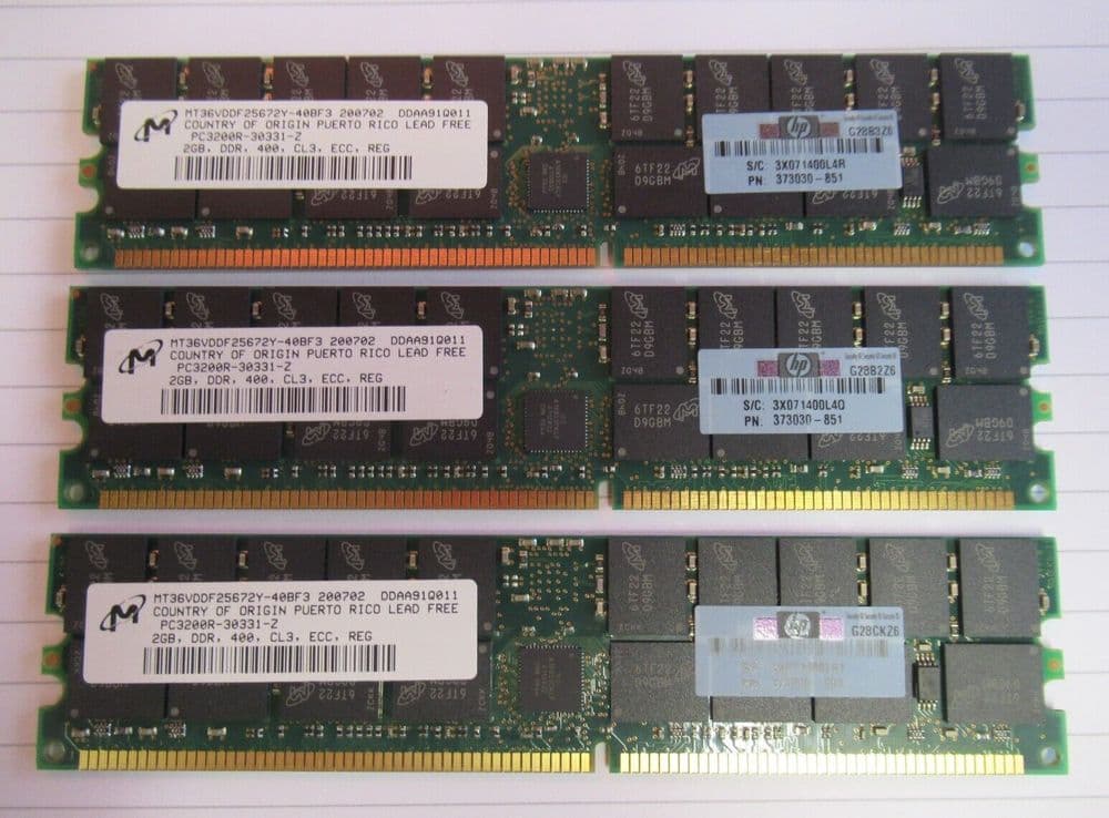 Micron MT36VDDF25672Y-40BF3 6GB 3x2GB PC3200 DDR-400MHz ECC CL3 184P Memory