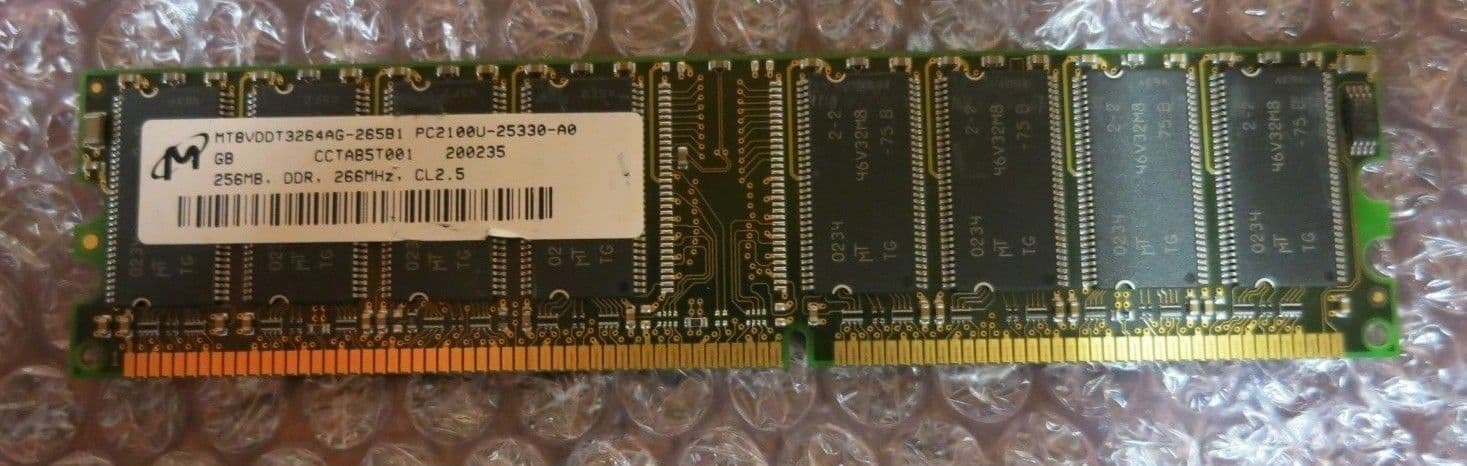Micron MT8VDDT3264AG-265B1 256MB DDR PC2100 CL2 5 184 Pin DIMM RAM Memory