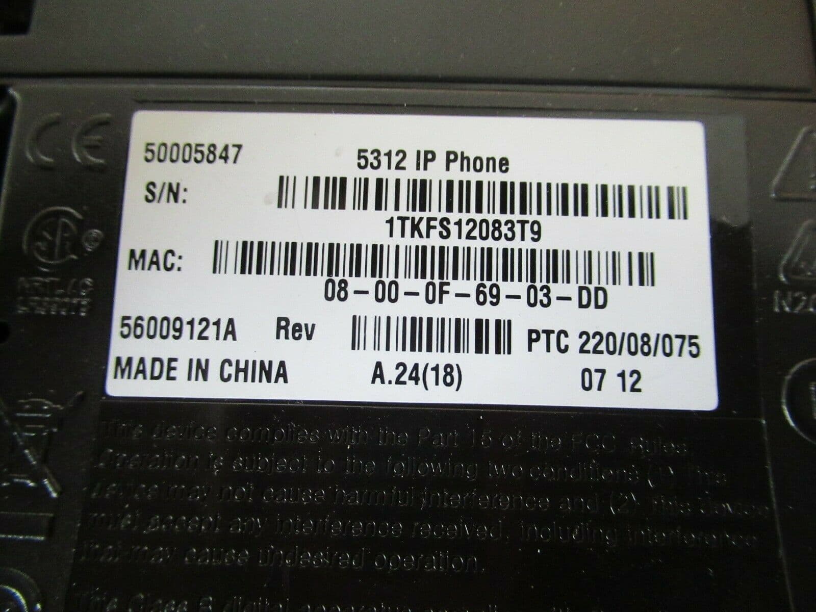 Mitel 5312 IP 50004890 12 programmable keys Dual Mode IP VoIP Phone