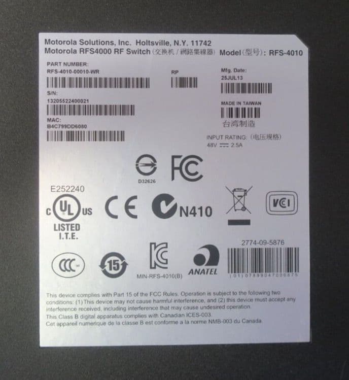 Motorola RFS4000 RFS-4010 5x 1GbE RJ45 PoE 1x 1GbE SFP Combo Port RF Switch