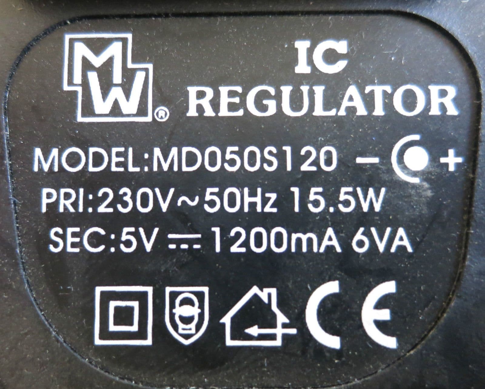 MW MD050S120 UK Plug AC Power Adapter Charger 6W 5V 1200mA