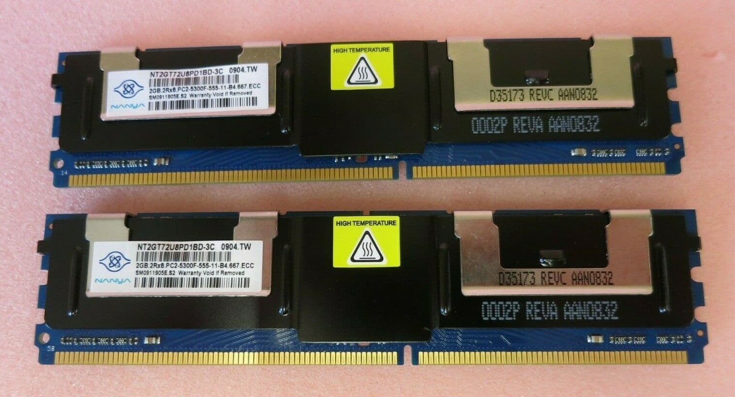 Nanya NT2GT72U8PD1BD-3C 4GB 2x2GB PC2-5300 DDR2-667MHz ECC CL5 240P Memory